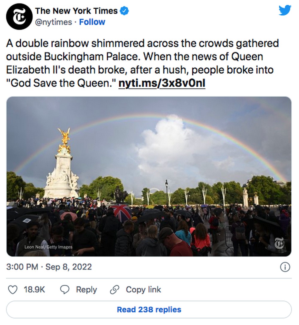 Após anúncio da morte de Rainha Elizabeth, arco-íris é visto no Palácio ...
