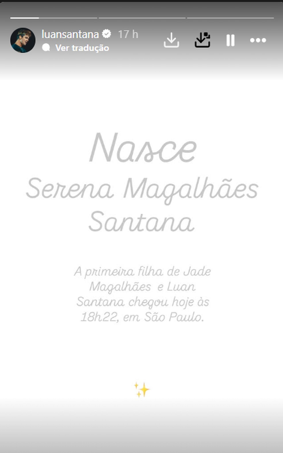 Luan Santana comemora nascimento da filha e relembra história com Jade Magalhães