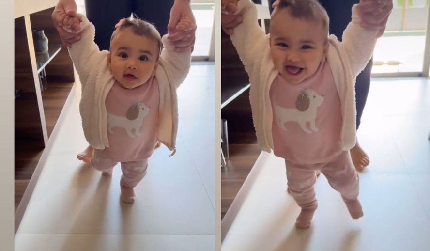 Bruna Biancardi encanta ao mostrar Mavie tentando andar