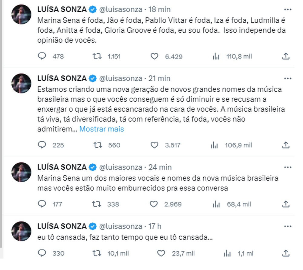 Luísa Sonza sai em defesa de nomes do pop nacional: 'A música ...