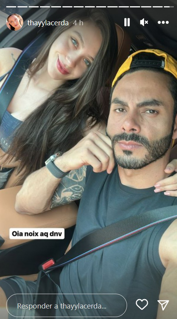 Ex-BBB Rodolffo curte cachoeira com a namorada Thayla Lacerda