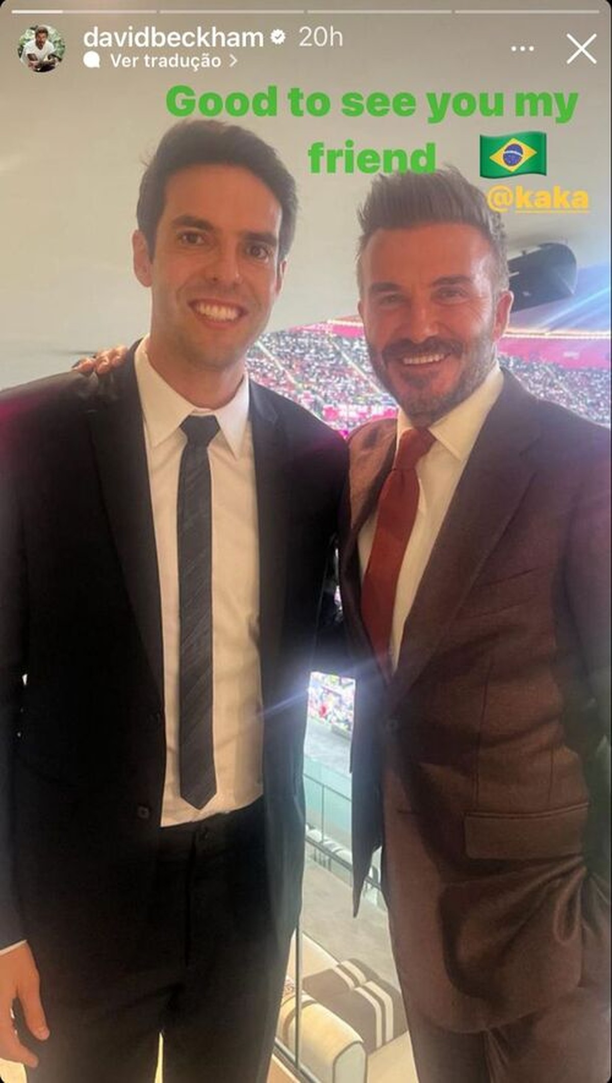 David Beckham compartilha foto de encontro com Kaká na Copa do Mundo
