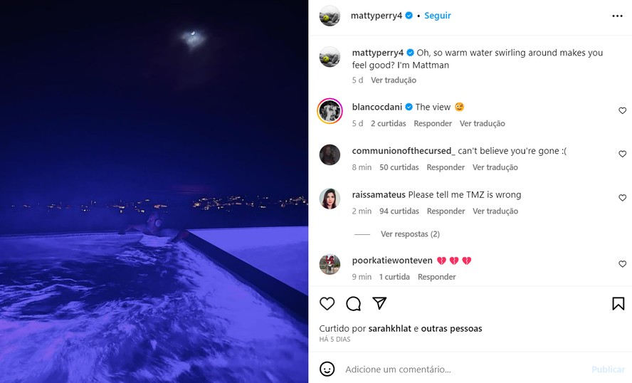 Matthew Perry: última postagem do ator no Instagram foi uma foto em que ...