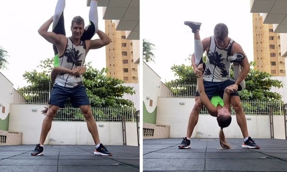 Lucas Gallina faz brincadeira com a namorada e propõe: 'Desafio lançado'