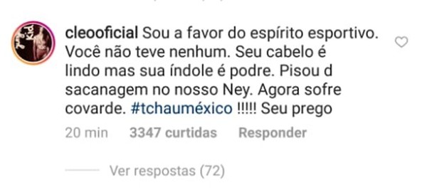 Cleo manda recado para Layún após pisão em Neymar: 'Seu cabelo é lindo ...